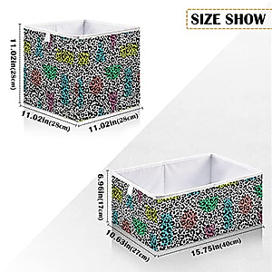 Sletend Cube Storage Bins Leopard Print Collapsible Storage Baskets Foldable Fabric Storage Box for Clothes, Toys 11" x 11" x 11"