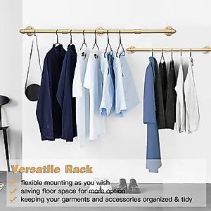 Varsoul Wall Industrial Pipe Clothes Racks, DIY Floating Hanger Rustic Home Pipe Decor, Mounted Closet Storage Organizer Holder Systems, Heavy Duty Garment Rod Pole For Cloakrooms Bathroom Black Iron
