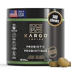 Kargo Empire Probiotic Dog Supplement – Supports Digestion & Healthy Immune System – Helps with Gut Health, Itchy Skin, Seasonal Allergies, and Yeast – 4 Billion CFU’s/2 Chews – 140 Soft Chews