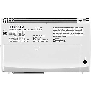 Sangean SG-108 AM/FM-Stereo Radio-TM Pocket Radio, White