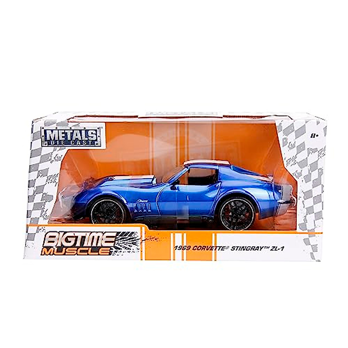 Jada 1969 Chevrolet Corvette Stingray Zl-21 Blue with White Stripe Bigtime Muscle 1/24 Die-cast Model Car 30532