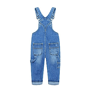 KIDSCOOL SPACE Denim Overalls,Baby Little Big Kids Hammer Loop on Jeans Dungarees Pants,Light Blue,12-18 Months
