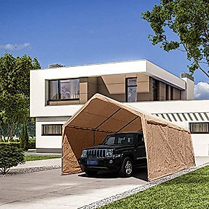 Abba Patio Carport Heavy Duty Carport with Removable Sidewalls & Doors Portable Garage Extra Large Car Canopy for Auto, Boat, Party, Wedding, Market stall, 12 x 20 ft with 8 Legs, Beige