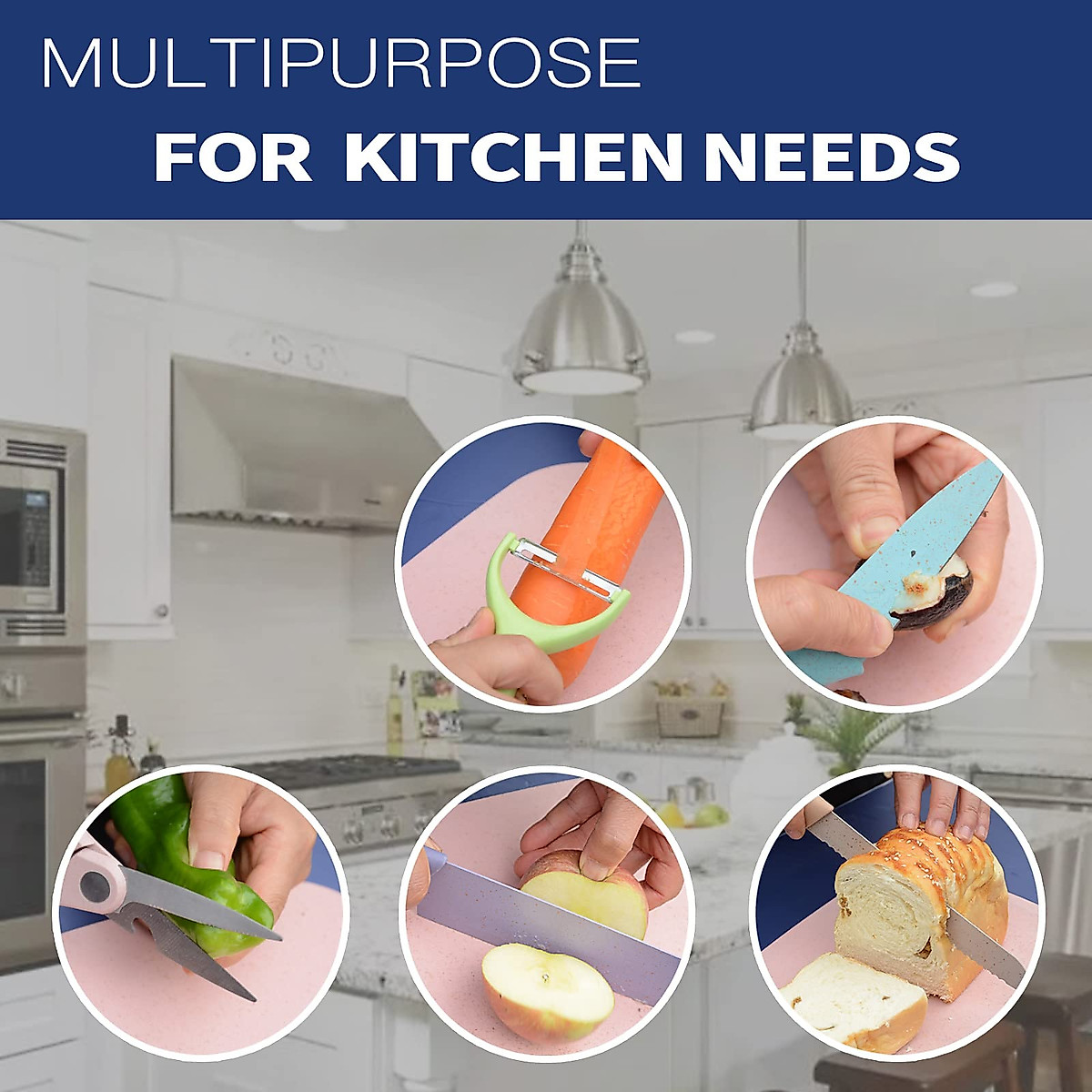 11 pcs Colorful Knife Set,Sharp Kitchen Knives Sets for Slicing Paring and Cooking, Professional Cute Pink Chefs Knife Set fit to Bbq RV Camping,Stainless Steel Knives, Scissors, Peeler&Cutting Board