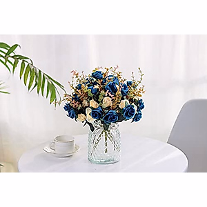 Moomass Artificial Flowers,2 Packs of Artificial Roses.24 Little Rose Silk Flowers. Plastic Flowers,Plants for Home Hotel Wedding Christmas Tables Decorations.Cemetery Flowers Dark Blue