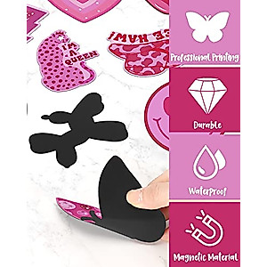 16PCS Pink Preppy Fridge Magnets, Good Magnetic, Locker Decorations for Girls in Middle School Waterproof Refrigerator Magnets Aesthetic Pink Y2k Smiley Face Leopard for Office Kitchen Whiteboard