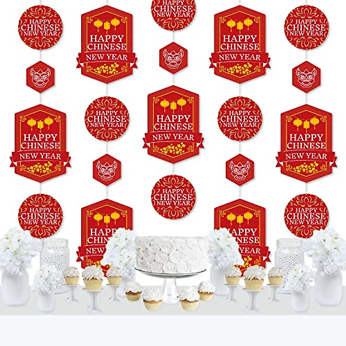 Big Dot of Happiness Chinese New Year - Lunar New Year DIY Dangler Backdrop - Hanging Vertical Decorations - 30 Pieces