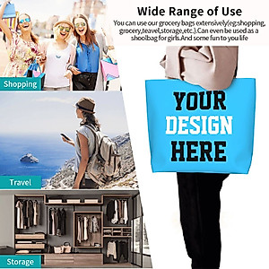 Custom Tote Bags With You Team Logo Text Picture Personalized Tote Bag Travel Business Shopping Women Teacher Blue Personalized Shoulder Bag, One Size