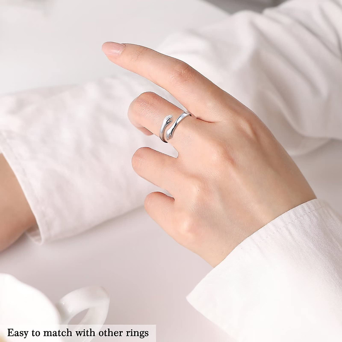 IEFSHINY Valentines Day Gifts for Her - Hug Ring for Women Teen Girls, 925 Sterling Silver Rings Hug Rings for Women Wife Gift Ideas Teen Girl Gifts Teenage