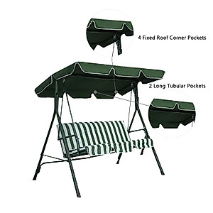 Swing Canopy Replacement, Waterproof Swing Top Cover Canopy 300D Replacement Garden Patio Porch Yard Outdoor, Top Cover Only (Green) (04OGD0007A)