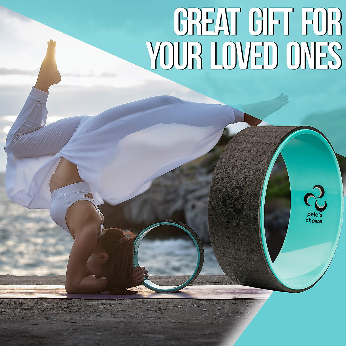 Yoga Wheel with eBook & Yoga Strap - Comfortable & Durable Yoga Balance Accessory | Increase Flexibility | Ideal Home Yoga Kit I Improve Posture