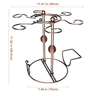 Misounda Wine Glass Rack - with 6 Hooks Metal Wine Glass Holder,Freestanding Wine Glass Holders and Display Racks,Wine Rack Wine Bottle Holder,Wine Glass Storage for Bar, Kitchen, Restaurant - Bronze