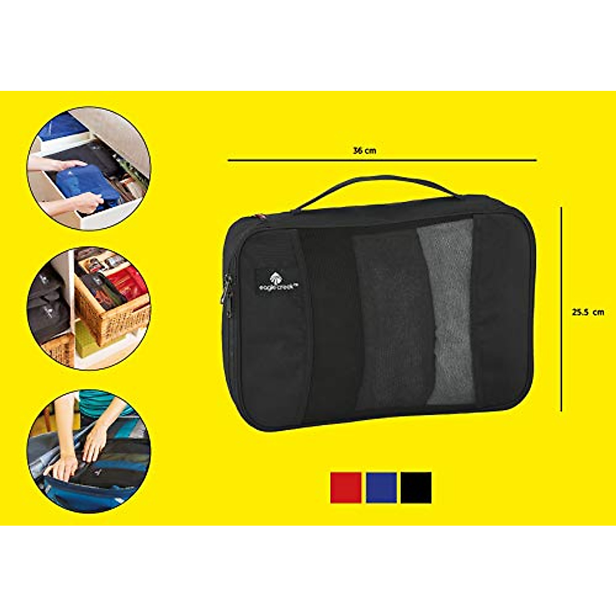 Eagle Creek Pack-It Original Medium Packing Cubes for Suitcases - Durable Travel Organizer Bags for Luggage with Rugged Dual Zippers and Top Grab Handle, Black