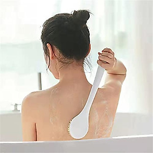 INGVY Dry Brushing Body Brush Bath Brush Body Exfoliating Scrubber Long Handle Body Back Massage Shower SPA Foam Bath Accessories Body Cleansing Brush (Color : White)