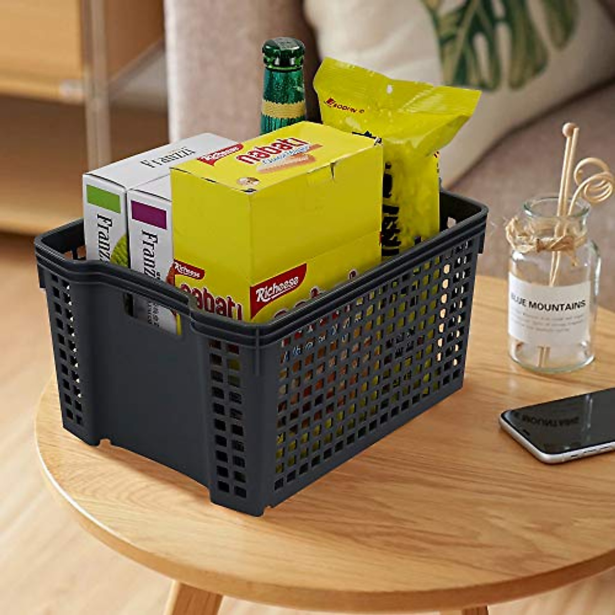 Vababa 6-Pack Gray Plastic Stackable Storage Baskets/Storage Bins