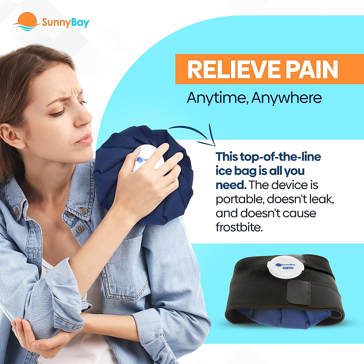 SunnyBay Refillable 11 in Ice Bag with 28 in Strap - Reusable Washable Medical Icing Pack - for Ankle, Knee, Neck, Shoulder Injuries- Cold Therapy Muscle Pain Relief