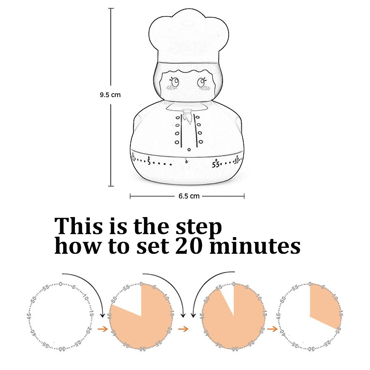 Golandstar Cute Cartoon Chef Timers 60 Minutes Mechanical Kitchen Cooking Timer Clock Loud Alarm Counters Mini Size Manual Timer (Yellow)
