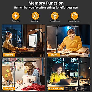 Woputne Desk Lamp Clamp Light, Dual Head, Long Clip Light, 3 Modes x 10 Brightness, 10W 860lumen, Office Clamp Task Table Lamp, Black