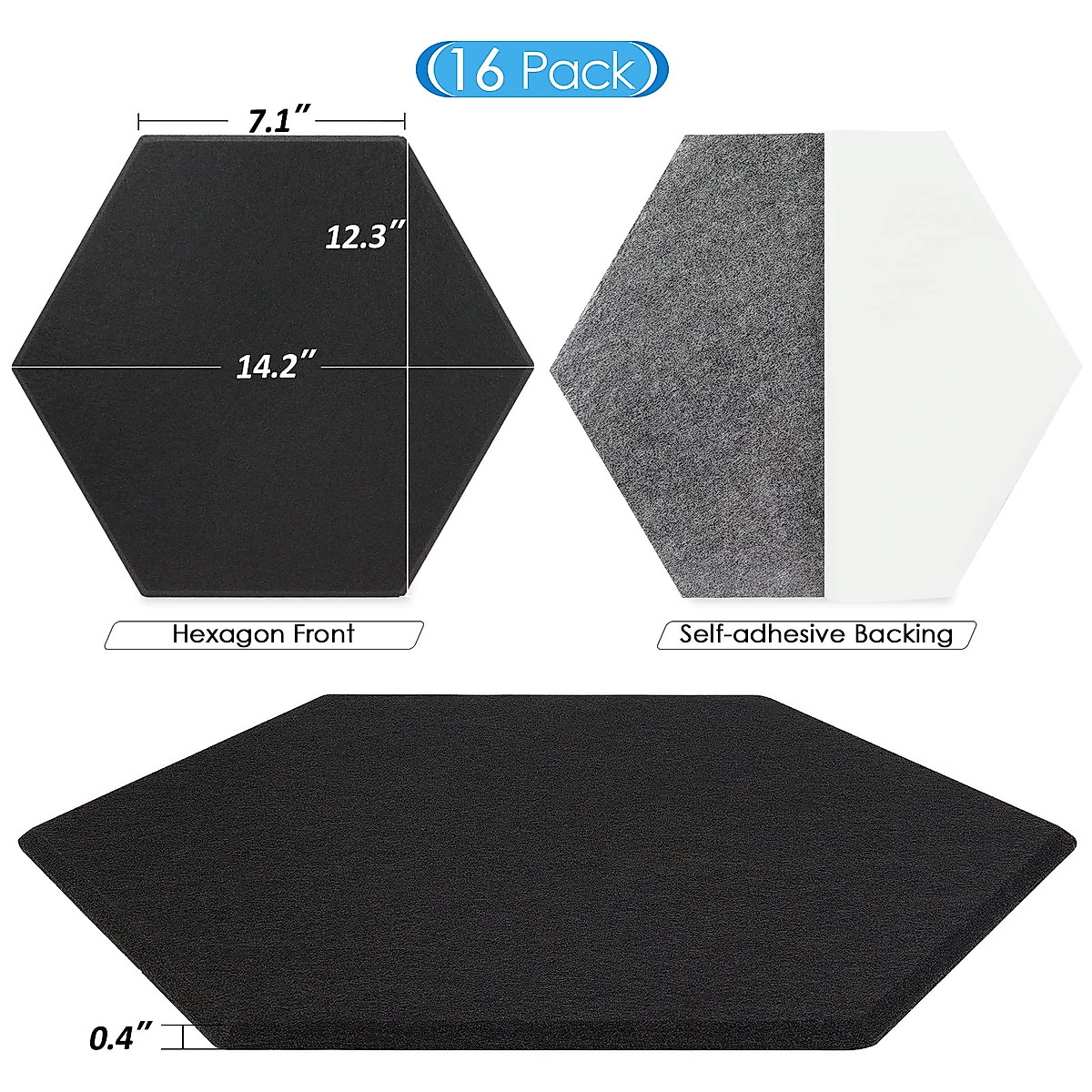 BXI Sound Absorber - 16 Pack Self-adhesive 14.2 X 12.3 X 0.4 Inches Acoustic Absorption Panels, Hexagon Sound Absorbing Panels for Wall and Ceiling Acoustic Treatment