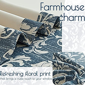 jinchan Farmhouse 80% Blackout Curtains for Bedroom Thermal Curtains Room Darkening Scroll Floral Patterned Thermal Insulated Curtains Living Room Vintage Country Curtain 84 inch Long 2 Panels Blue