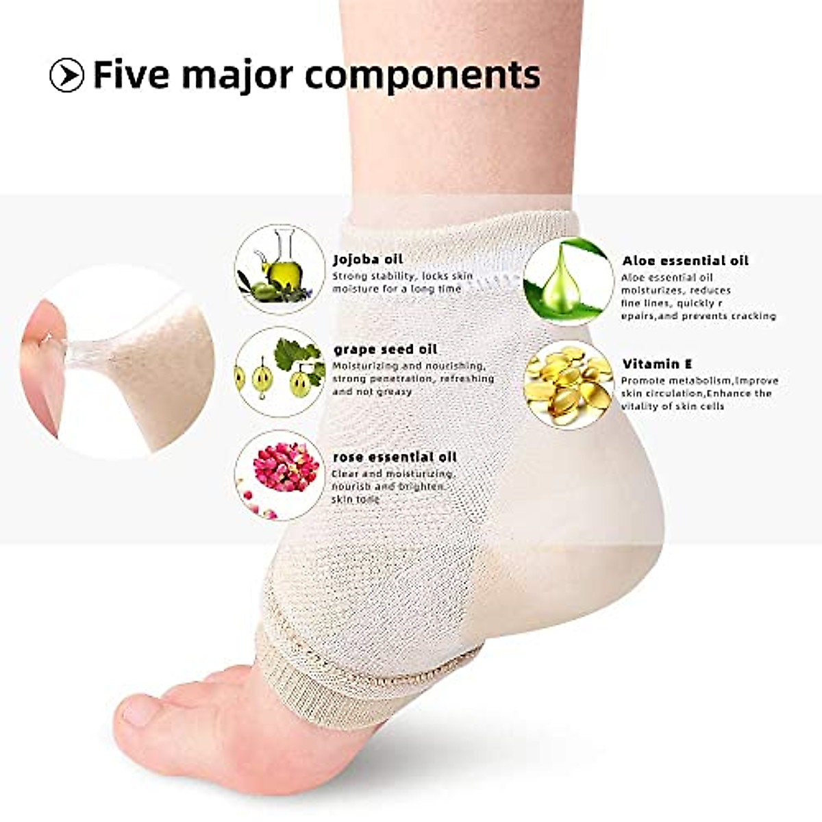 5 Pairs Moisturizing Socks, Foot Heel Socks, Open Toe Socks, Ventilate Gel Spa Socks for Womens (One Size Fits Most, 5 Colors(Green+Pink+Beige+Black+Grey))
