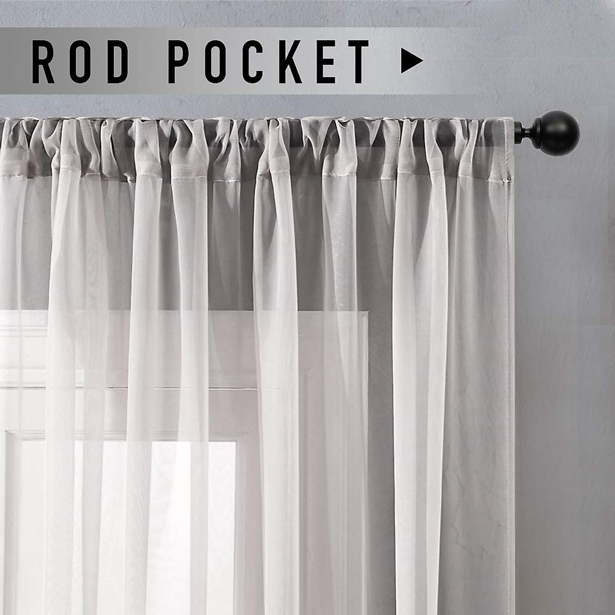 MRTREES Grey Sheer Kitchen Valance for Windows 1 Pack, Small Modern Rod Pocket Voile Valance Curtain Window Treatment Decor for Living Room Bathroom Cafe Laundry Basement, 54" W x 16" L