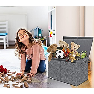 Friday Monkey Large Toys Box Storage Organizer with Lid & Comfortable Handles, Collapsible Sturdy Toy Chest Boxes Bins Baskets for Kids, Boys, Girls, Playroom, 25x13x16inch, Dark Grey, ZMBCWJX