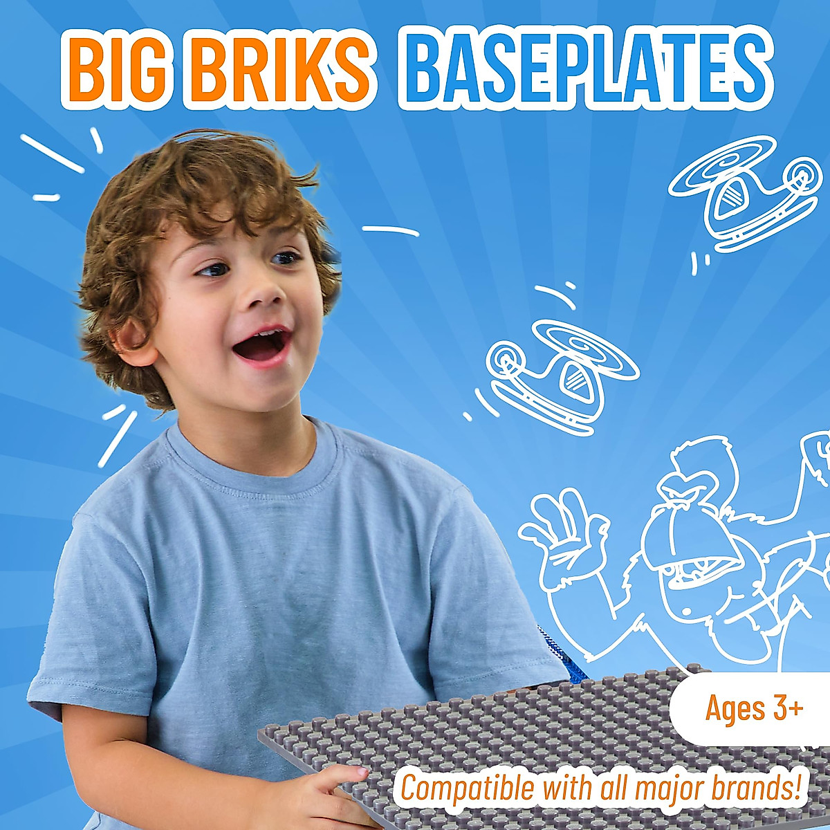 Strictly Briks Compatible with Lego Classic Big Briks Stackable Baseplates, Large Pegs for Ages 3 and Up, 100% Compatible with All Major Brands, Grey, 1 Piece, 13.75" x 16.25" Inches