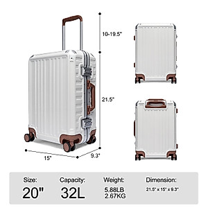 CLUCI Carry On Luggage 100% PC No Zipper Suitcase Aluminum Frame Hard Case Suitcase Luggage With TSA Lock,20" Carry-On