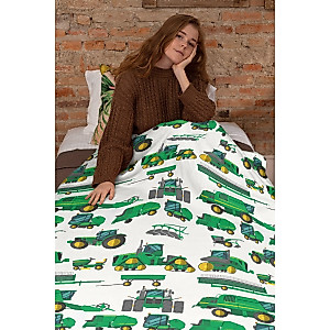 Green Tractor Blanket Gifts for Tractor Lover 60 x 50 Inch for Teen,Excavators Green Fannel Fleece Throw Blanket Super Soft Throws Blanket for Bed Couch Sofa