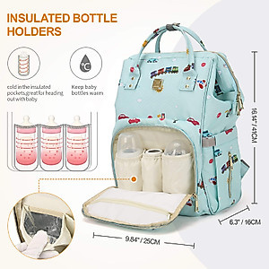 Diaper Bags Backpack Baby Bag for Mom Dad Baby Girls Boy, Cute Mult Diaper Nappy Bag Travel Back Pack,Waterproof Maternity Changing Bag Baby Stuff with USB Charging Port Stroller Straps Large Blue