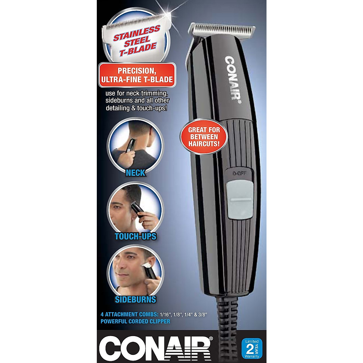 ConairMAN Trim Up, Hair Clippers for Men, Corded Detail Hair Clipper Home Hair Cutting Kit