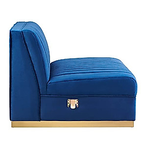 Modway Sanguine Channel Tufted Performance Velvet Modular Sectional Sofa Ottoman, Armless Chair, Navy
