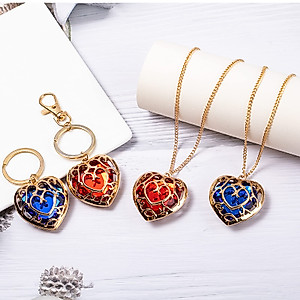 Winssigma Cosplay Necklace and Keychain Jewelry Set for Men and Women, Vintage Pendant Necklace for Fans(Ruby Heart)