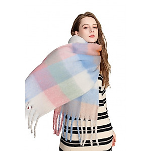 Yatemiole Women's Cashmere Big Coloured Checked Scarf Winter Warm Wrap Scarf (Pattern - 16)