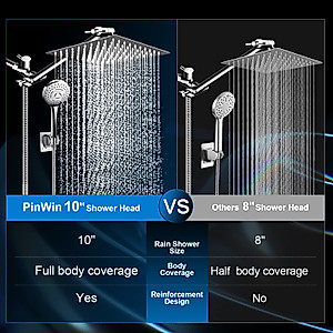 Shower Head Combo,10 Inch High Pressure Rain Shower Head with 11 Inch Adjustable Extension Arm and 5 Settings Handheld ,Powerful Shower Spray Against Low Pressure Water with Long Hose