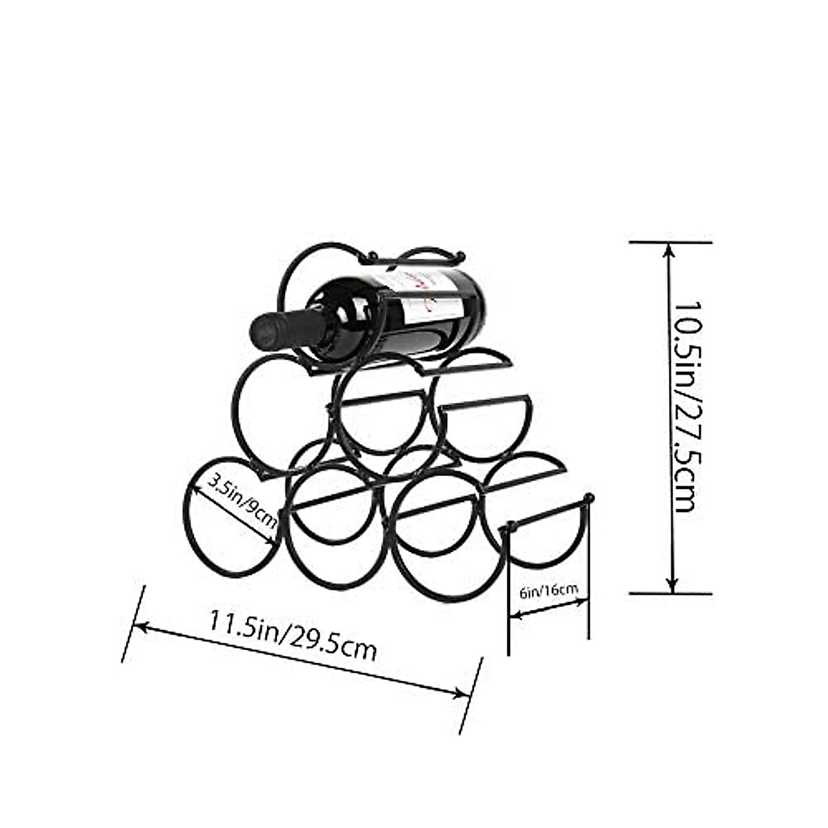 JHY DESIGN Iron Tabletop Wine Rack 11.5''x6''x10.5'' Rustic Wine Bottle Rack Storage Wine Shelf Freestanding Wine Holder Portable Wine Cabinet Mini Bar for Home Counter(6 Bottles Design Dia 3.5inch)