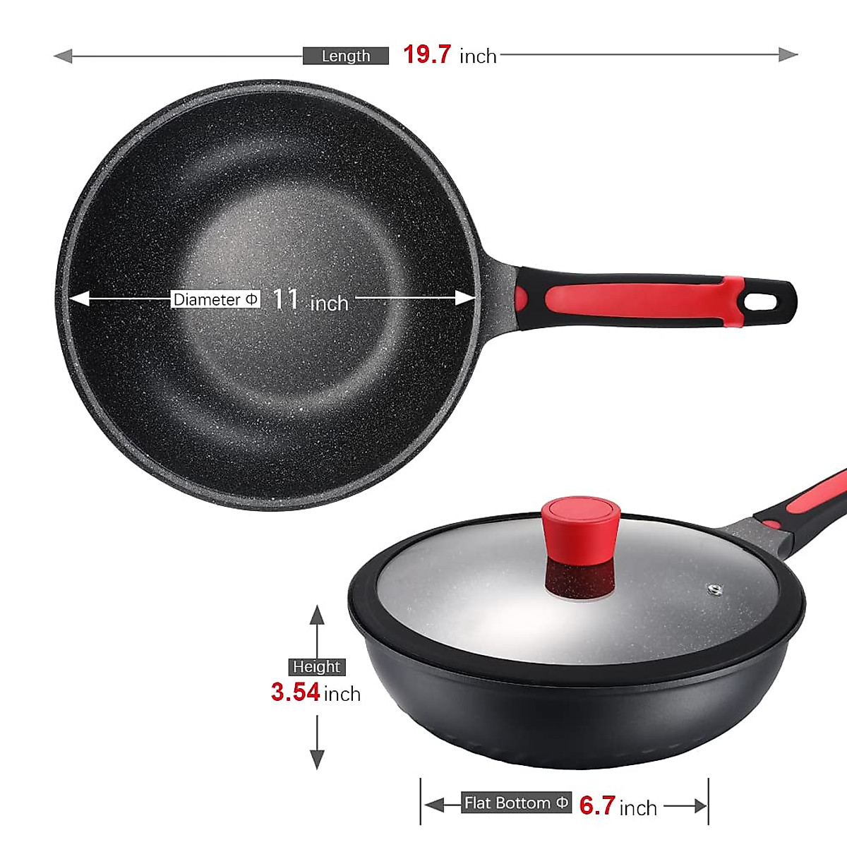 WINSDOM Wok Pan with Lid Aluminum Nonstick Frying Pan Skillet with Lid 11inch Induction Cookware Woks and Stir-fry Pan with Heat Indicator Dishwasher Safe
