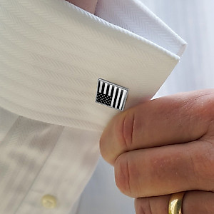 Subdued American USA Flag Black White Military Tactical Square Cufflink Set Silver Color