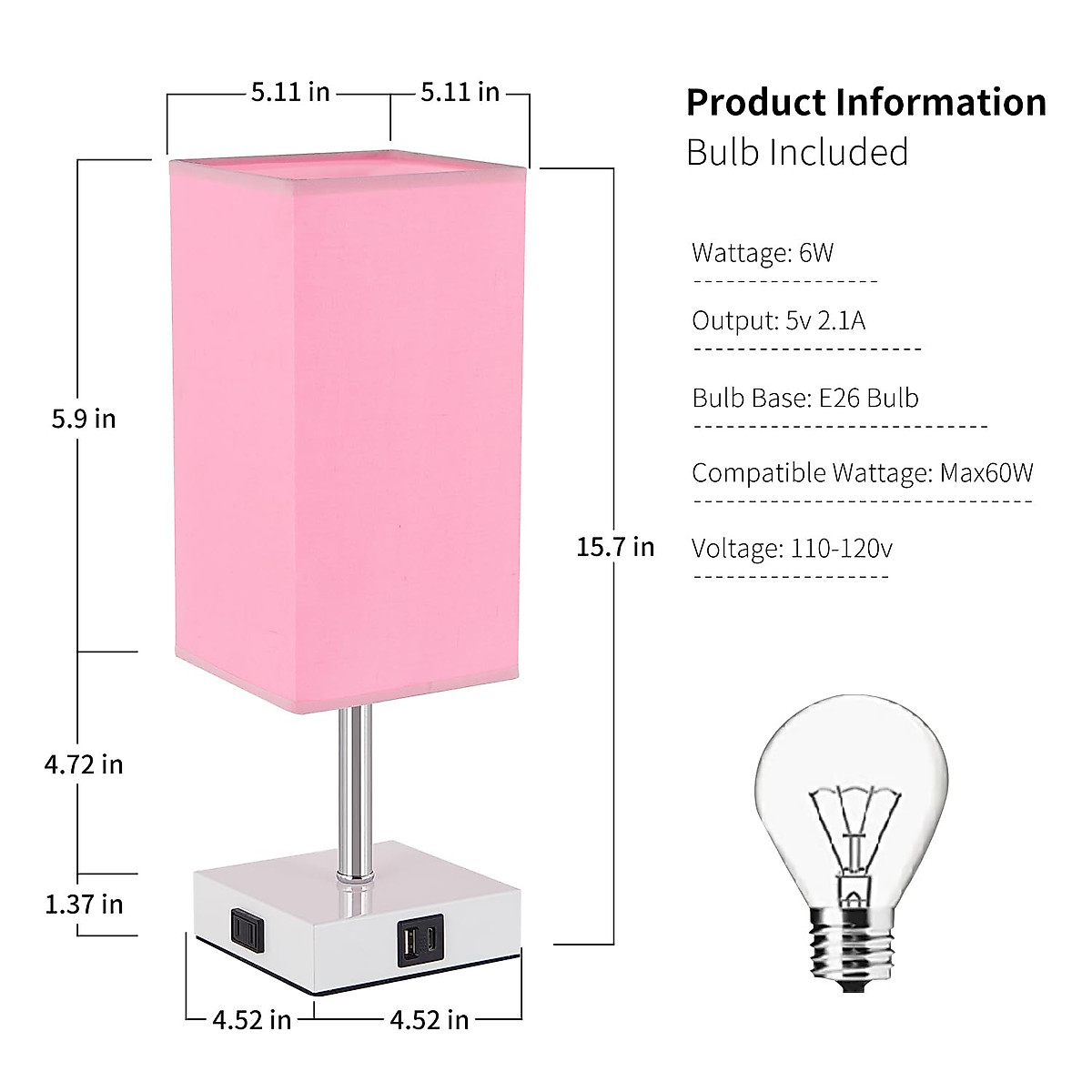 Woderdeng Touch Control Bedside Lamp - 3-Way Dimmable Table Lamps with USB C+A Port and Outlet, Nightstand Lamp for Bedroom Decor and Living Room,Pink