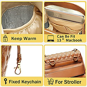 miss fong Diaper Bag Backpack Baby Diaper Bag for baby boy and girls, Leather Baby Bag with 13 diaper bag organizing pouches, Changing Pad, Stroller Straps and 4 Insulated Pockets(Brown)