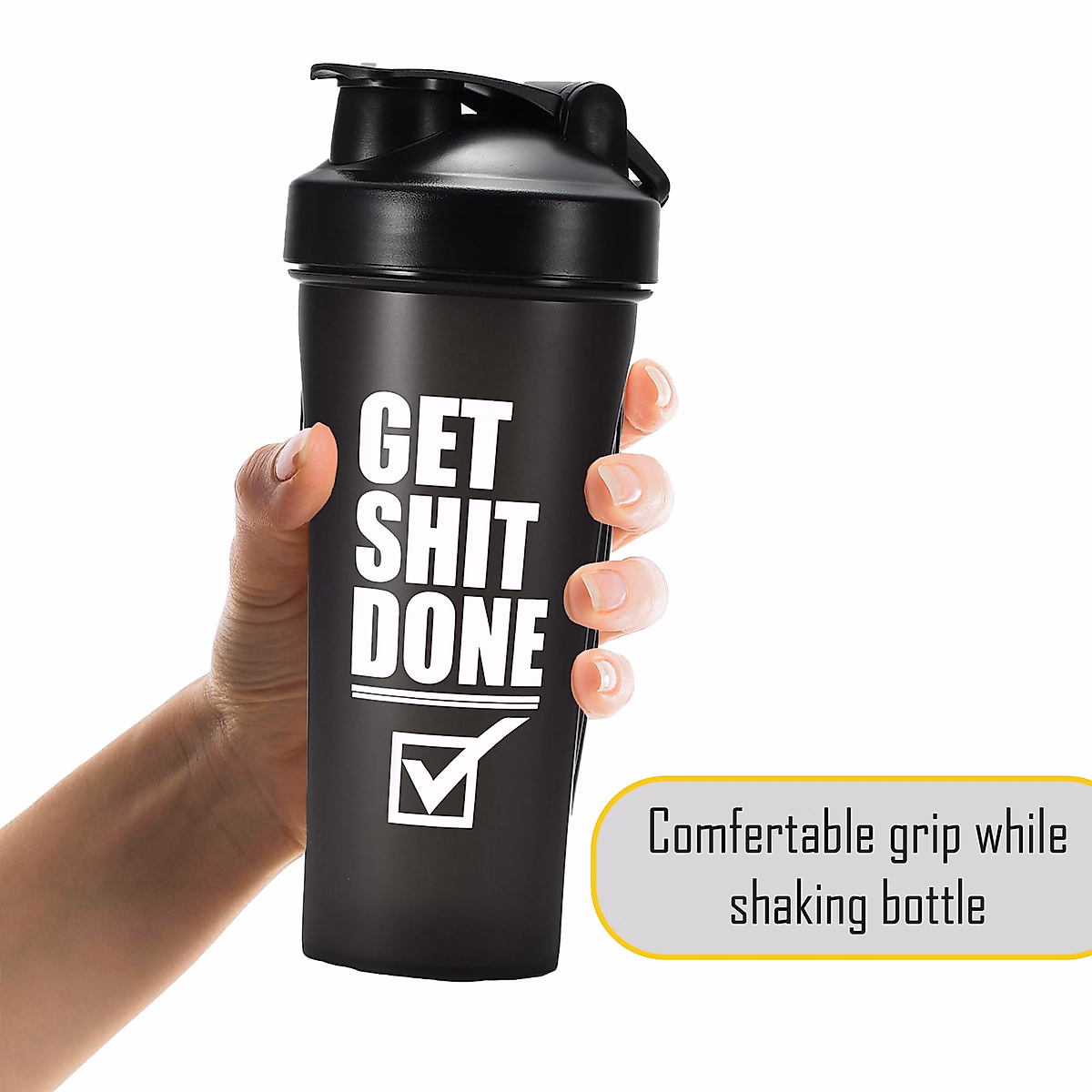 Protein Shaker Bottle Perfect for Shakes and Pre Workout, 28-Ounce, Black, Durable For Mixing, With Stainless Steel Whisk ball, BPA Free Mixing Bottle