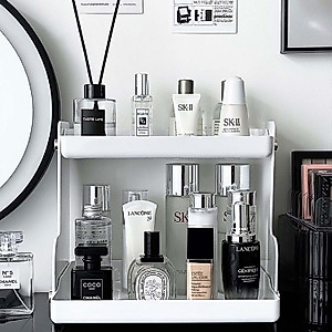 Z PLINRISE 2-Tier Assembled Plastic Rack Tray, for Kitchen Storage Organizer Shelf Rack, Vanity Organizer Rack for Dresser, Bathroom, Countertop and More, Stackable Assembly (White)