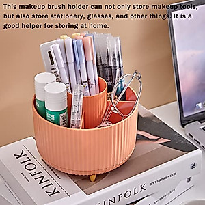 Makeup Brush Holder Organizer,360° Rotating Make up Organizer Storage,5 Slot Makeup Brushes Cup,for Vanity Decor,Bathroom Countertops,Desk Storage Container,Cosmetic Display Cases