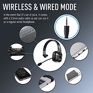 VELKPRO Wireless Headset with Microphone - Single-Ear Headphone, Adjustable Headband, Noise Isolation Mic - Communication for Truck Drivers, Home Office, Call Center