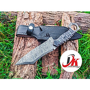 Custom hand made Damascus steel hunting knife,11" inches Skinner,out door survival camping,fix blade, classic, Christmas gift, nice grip handle,sharp, slicer, Leather sheath HUNT-01