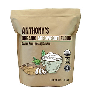 Anthony's Organic Arrowroot Flour, 4 lb, Batch Tested Gluten Free, Non GMO, Vegan