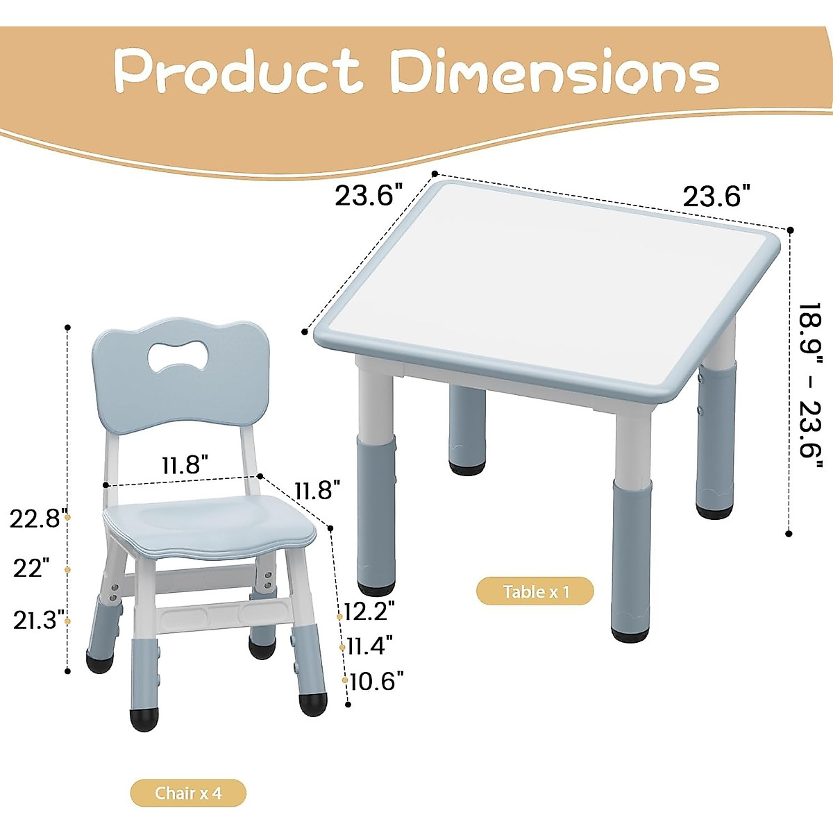 GAOMON Toddler Table and 4 Chairs Set with Graffiti Desktop, Height Adjustable Kids Table and Chairs Set, Non-Slip Legs, 4 in 1 Activity Table Play Table for Reading, Drawing, Playing, Eating