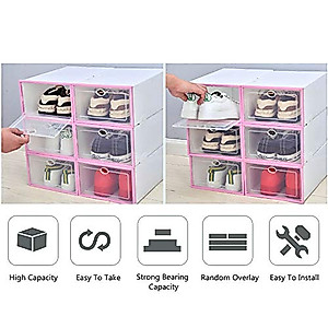 Shoe Storage Boxes 12 Pack Foldable Plastic Transparent Shoe Box Storage Clear Organizer Stackable Shoe Containers with lids Display Sneakers (White)