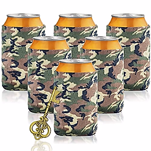 BAGnoREGio Super Soft Velvet Soda Can Insulator Sleeve, Neoprene Beer Can Cooler, 12oz Insulated Drink Bottles Cover For Bachelorette Party (6-Pack Camo)